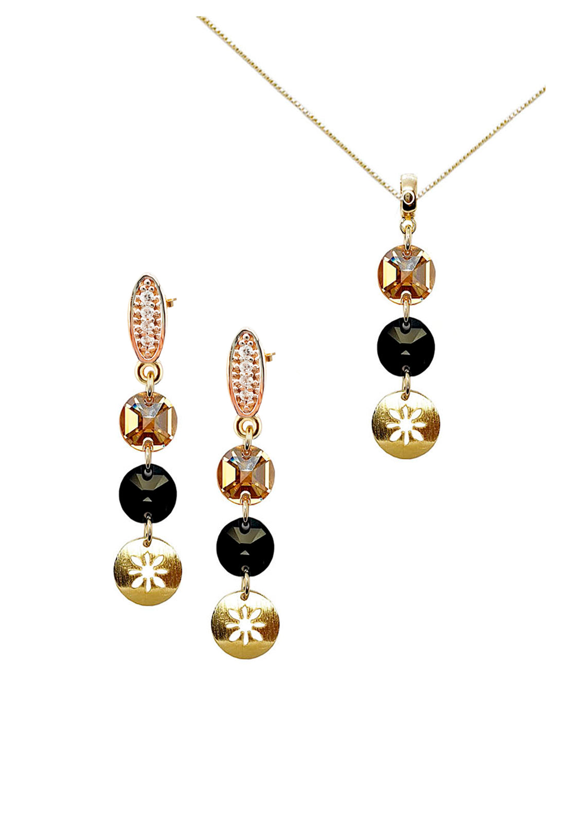 Conjunto Amparo Gold Cristales Genuinos Jet – Joyas Montero