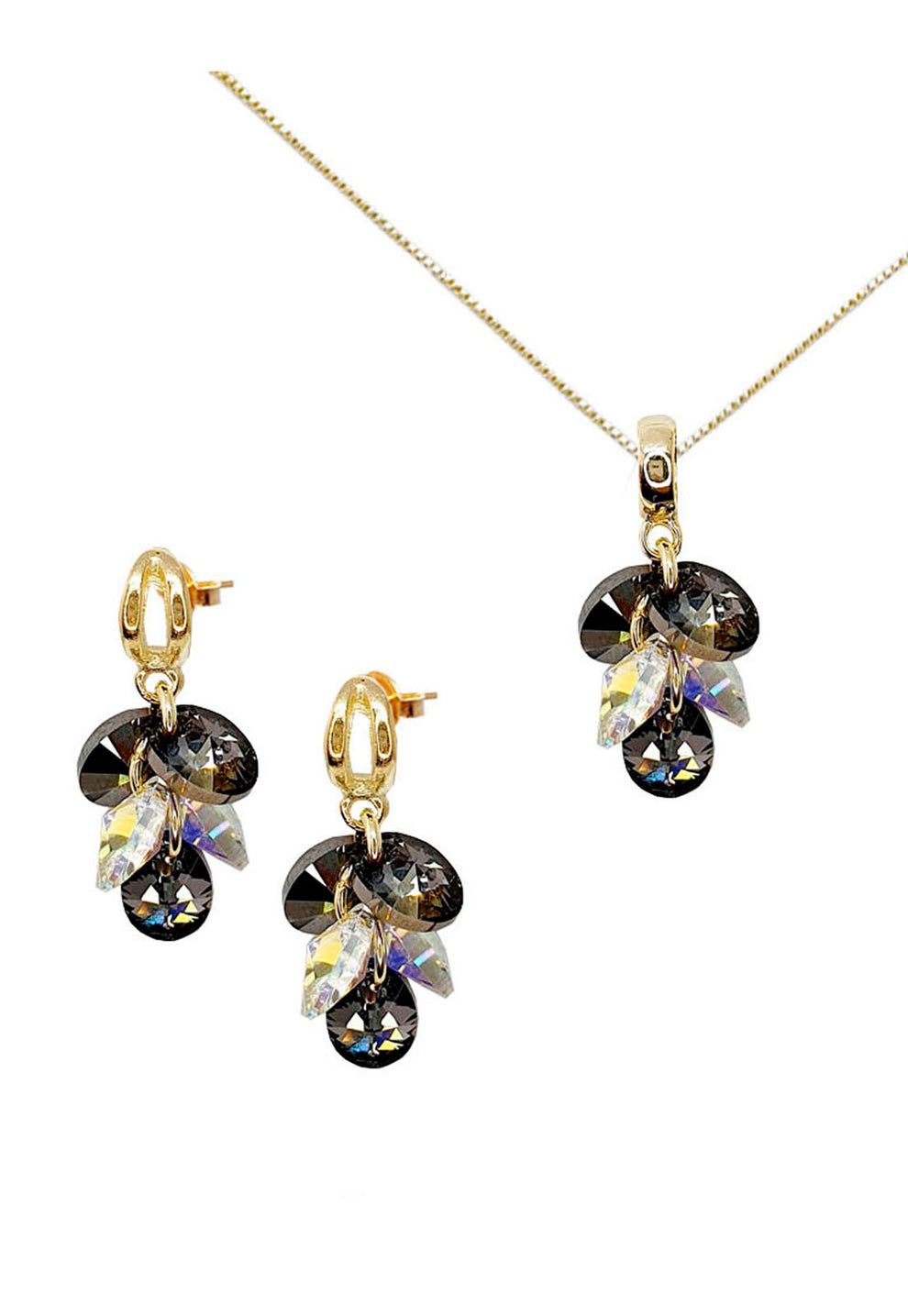 Conjunto Rafaela Gold Cristales Genuinos Silver Night – Joyas Montero