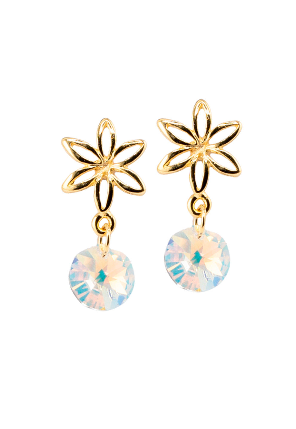 Aros Elsa Baño de Oro 24k Cristal Genuino Aurora Boreal – Joyas Montero