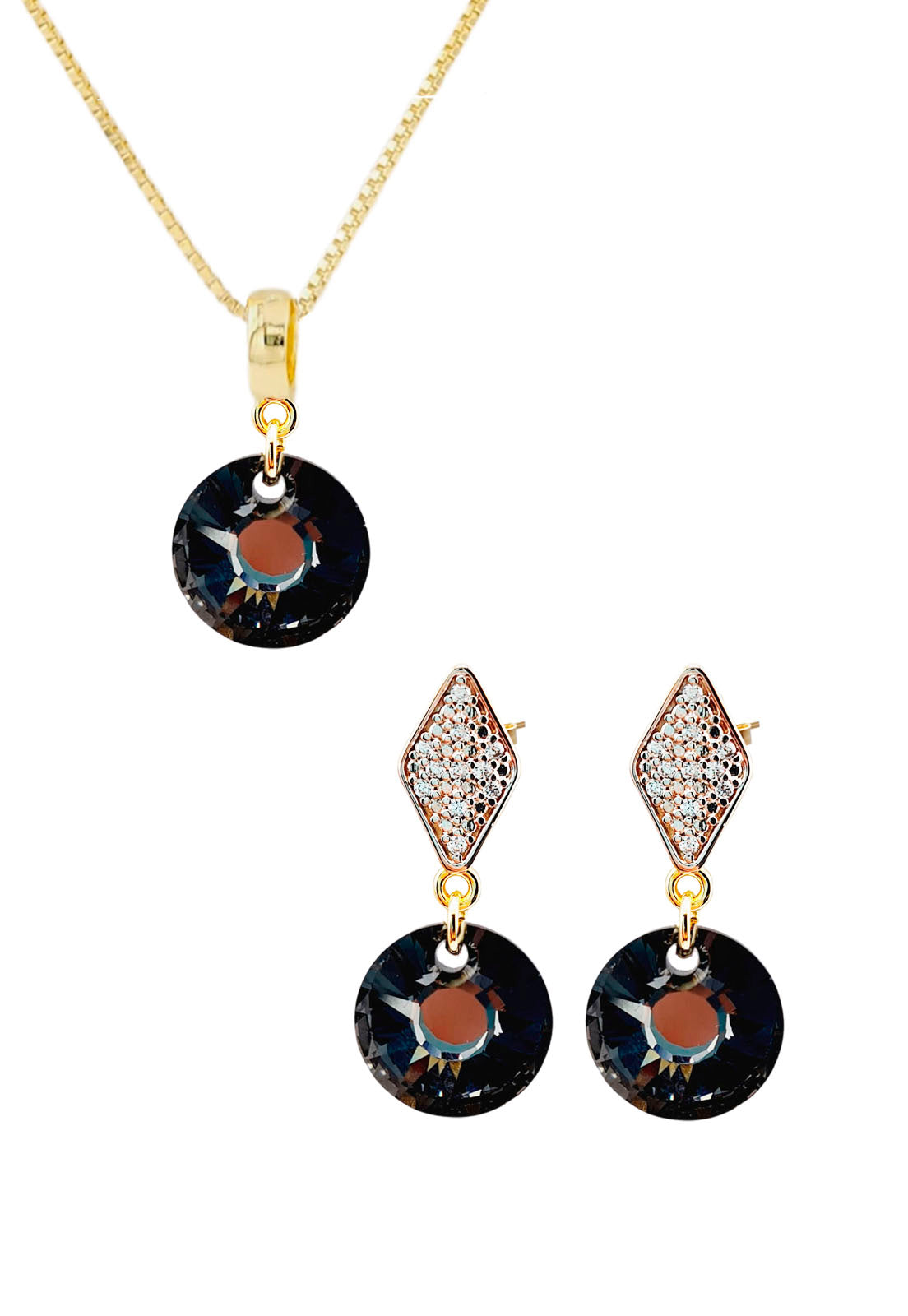 Conjuto Enigma Gold 24K Cristal Genuino Silver Night – Joyas Montero